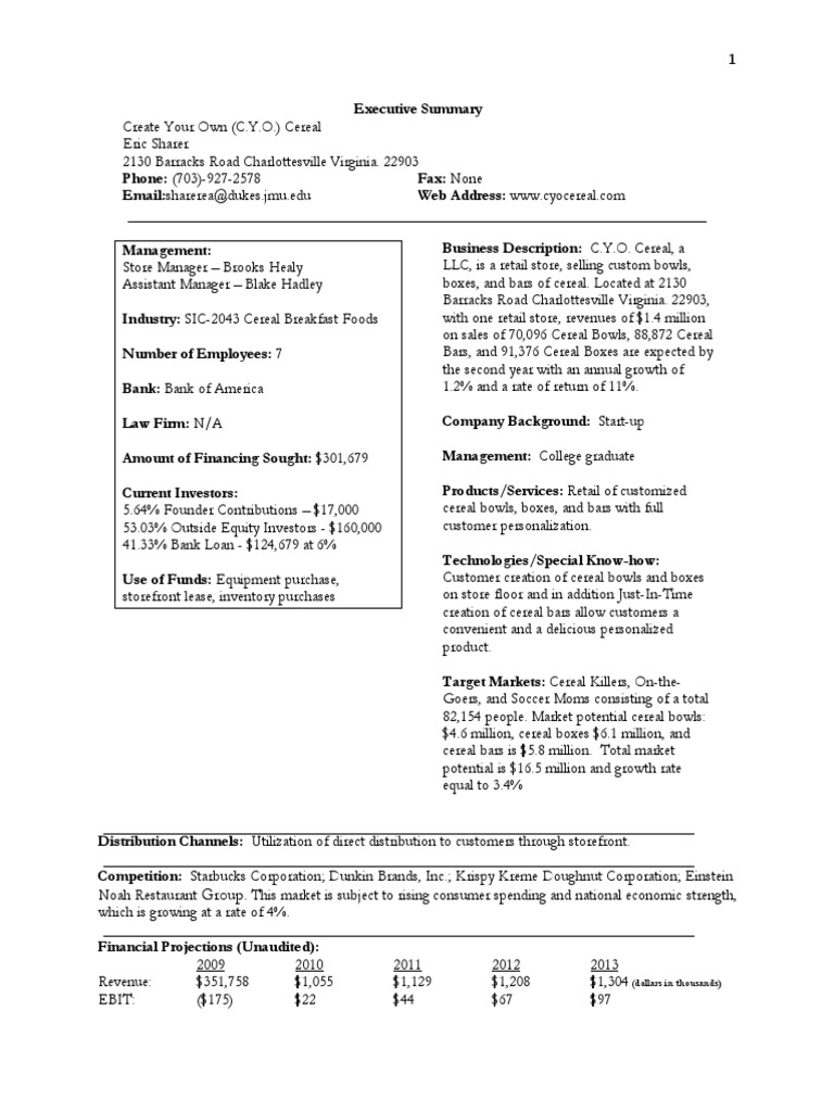 Printed Final Business Plan Cob 300 | PDF | Coupon | Doughnut