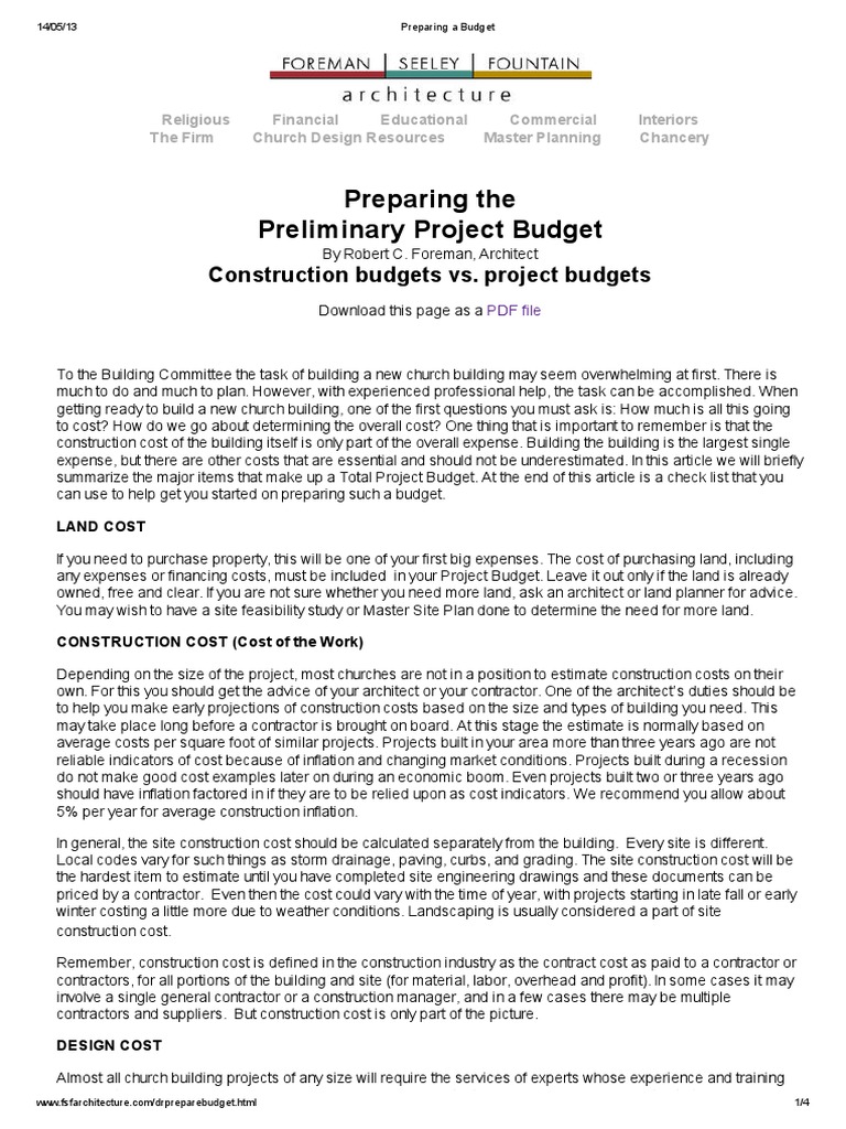 Preparing The Preliminary Project Budget: Construction Budgets vs ...
