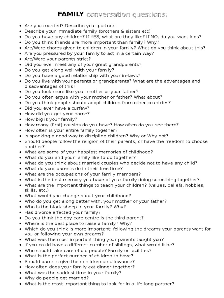 Family: Conversation Questions | PDF | Interpersonal Relationships | Family