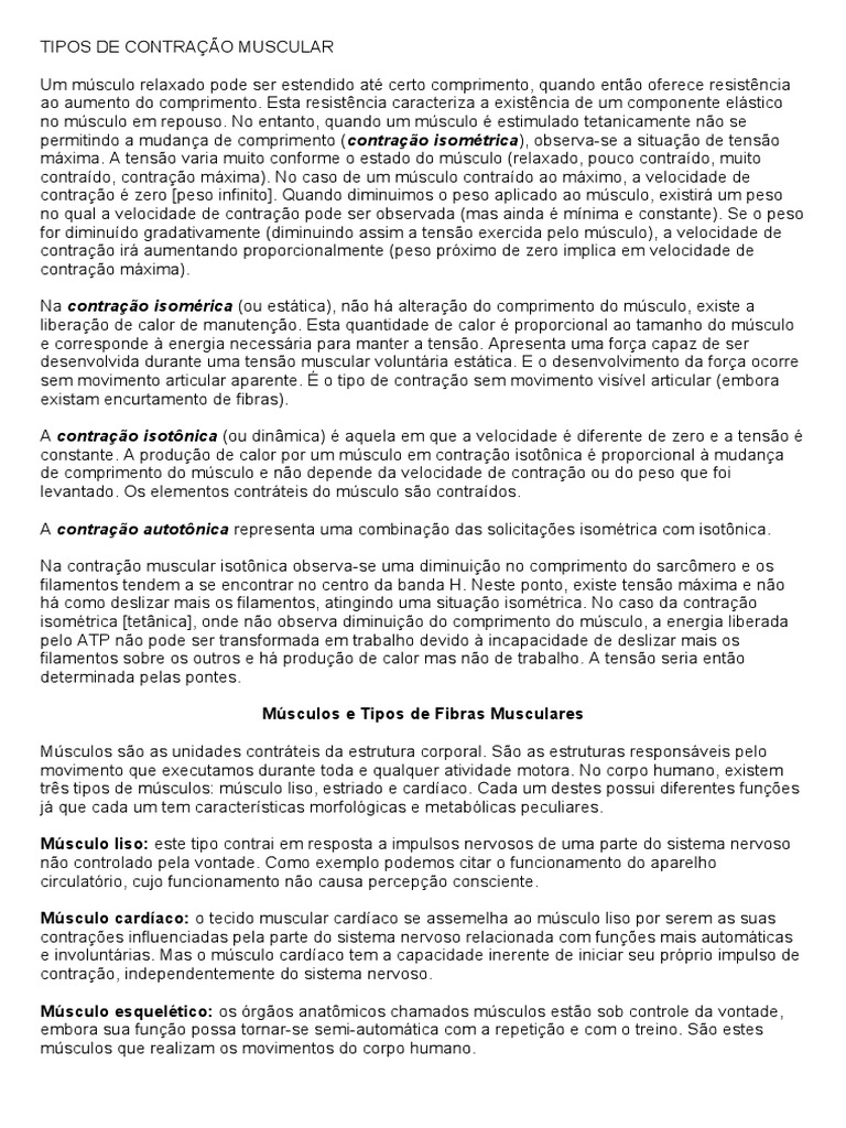 Tipos de Contração Muscular e Fibras | PDF | Músculo | Proteínas