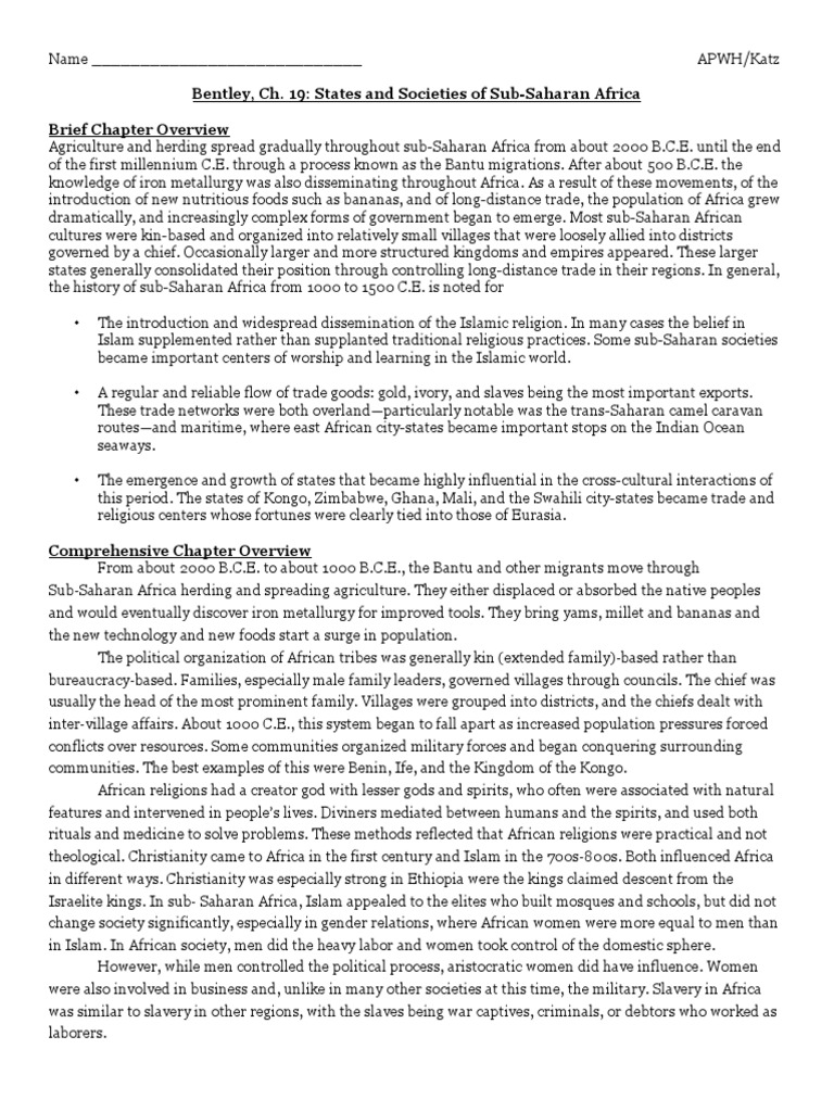 Bentley CH 19 - States and Societies of Sub-Saharan Africa | PDF ...