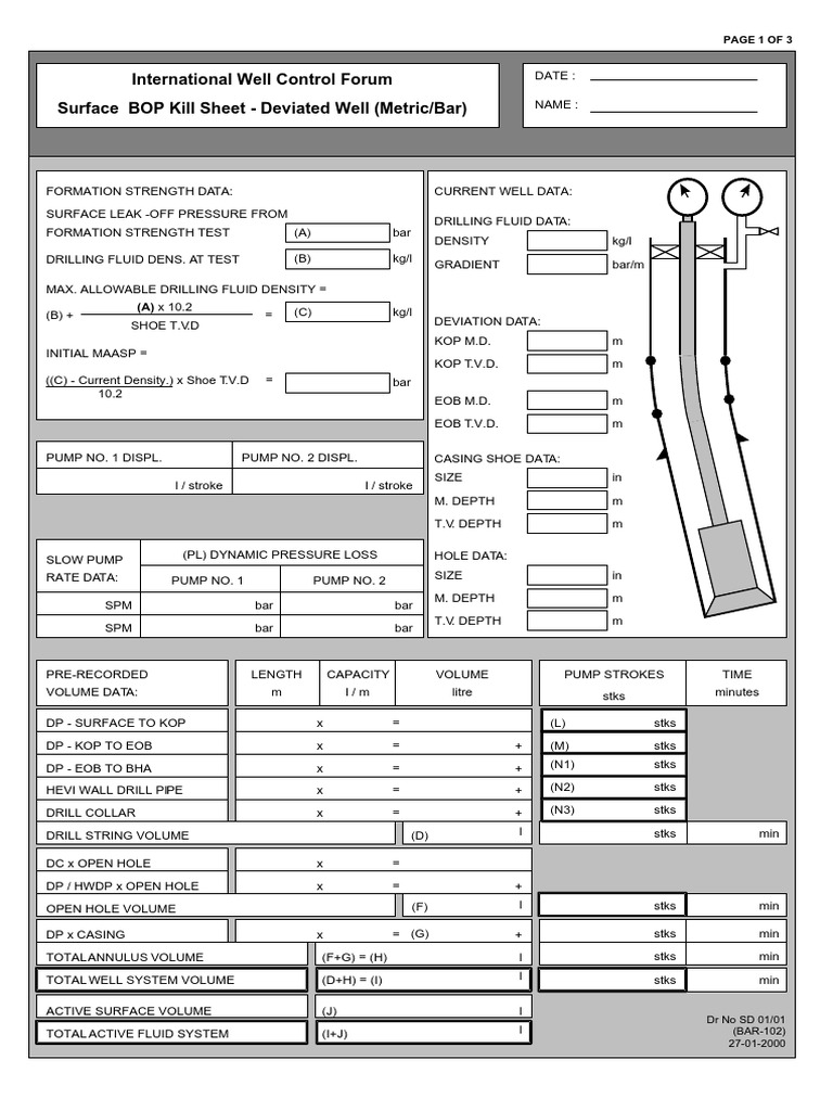 Surface BOP Stack Operations BL 10.2 - Deviated Well Kill Sheet | PDF | Casing (Borehole) | Litre