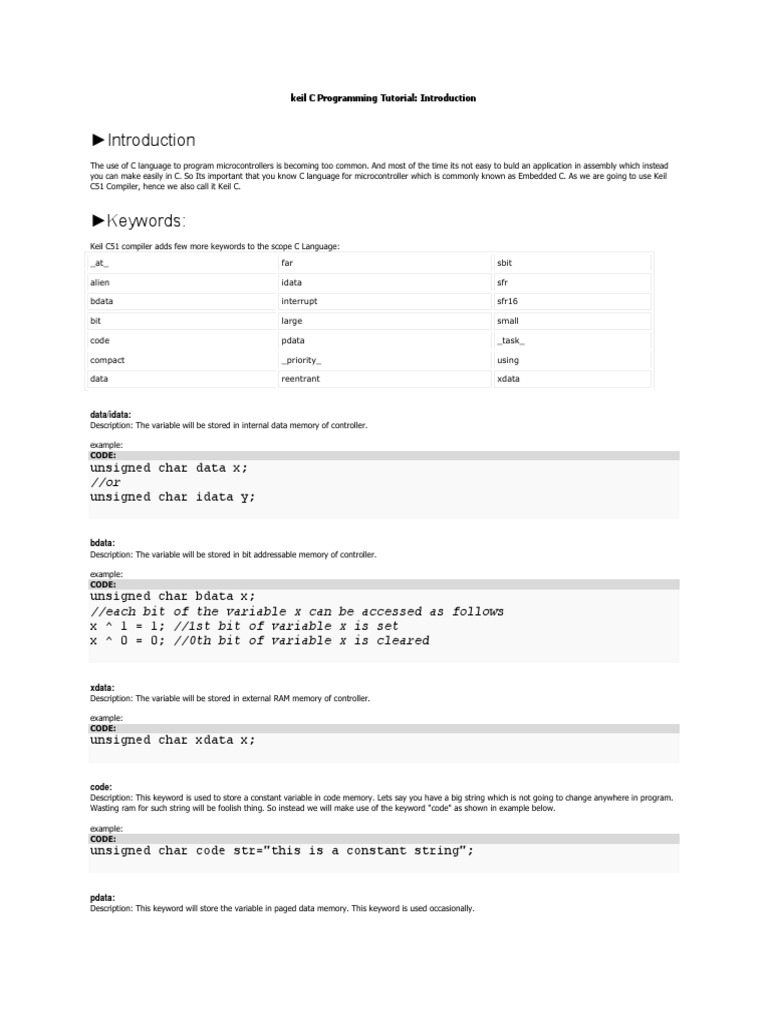 Keil C Programming Tutorial | PDF | Pointer (Computer Programming) | Subroutine