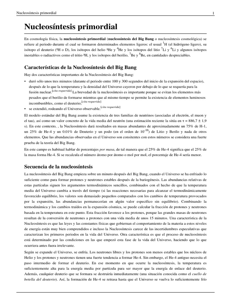 Nucleosíntesis Primordial | PDF | Big Bang | Universo