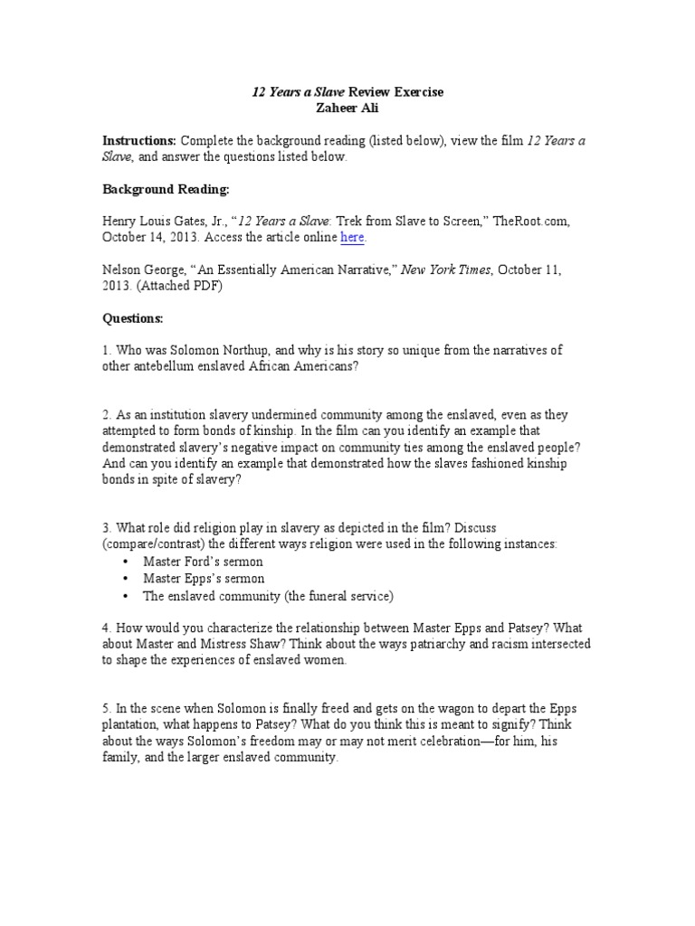 12 Years A Slave Screening Review Sheet | PDF