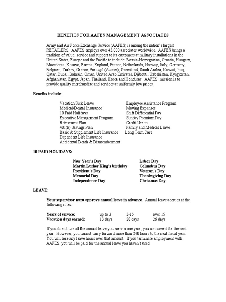 Benefits For Aafes Management Associates | PDF | Sick Leave | Life ...