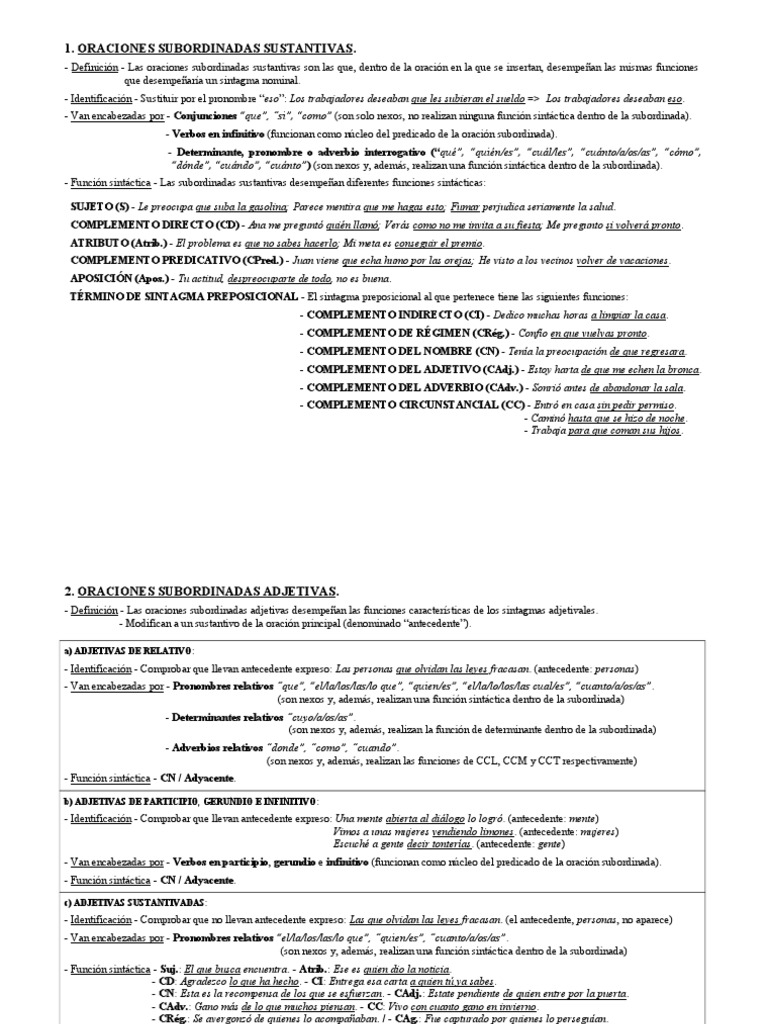 Or Sub Sust Adj | PDF | Oración (Lingüística) | Tipología Lingüística