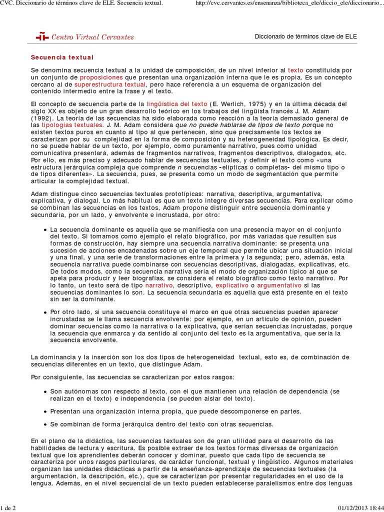 CVC. Diccionario de Términos Clave de ELE. Secuencia Textual | PDF ...