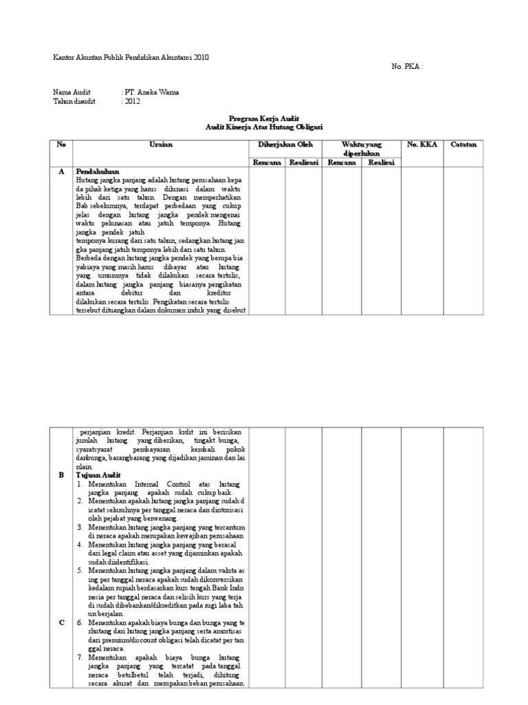 Program Kerja Audit Utang Obligasi | PDF