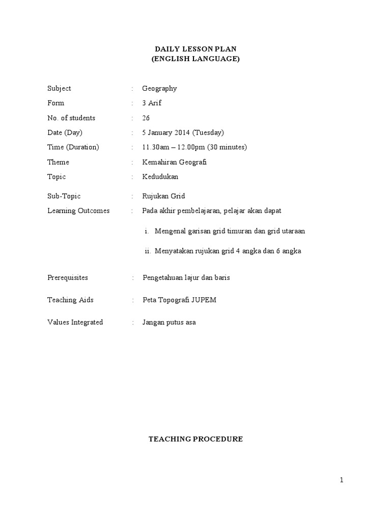 Lesson Plan - Geografi Pgde (Kedudukan t3) | PDF | Metode & Bahan Ajar