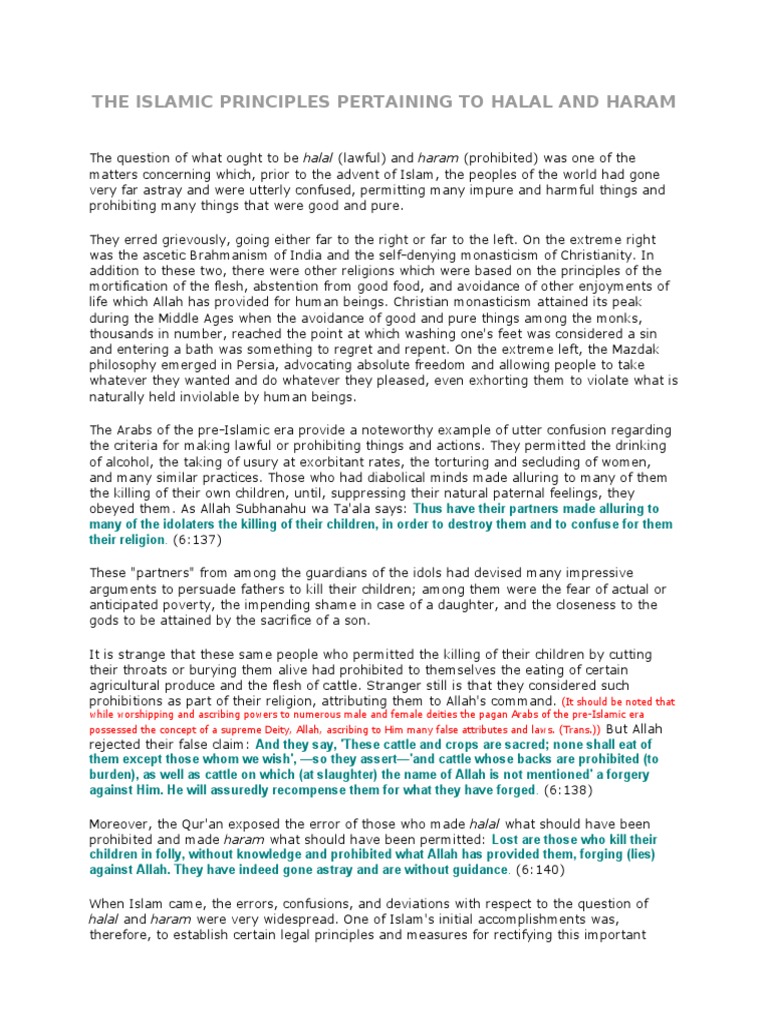 B The Islamic Principles Pertaining To Halal and Haram | PDF | Sharia ...