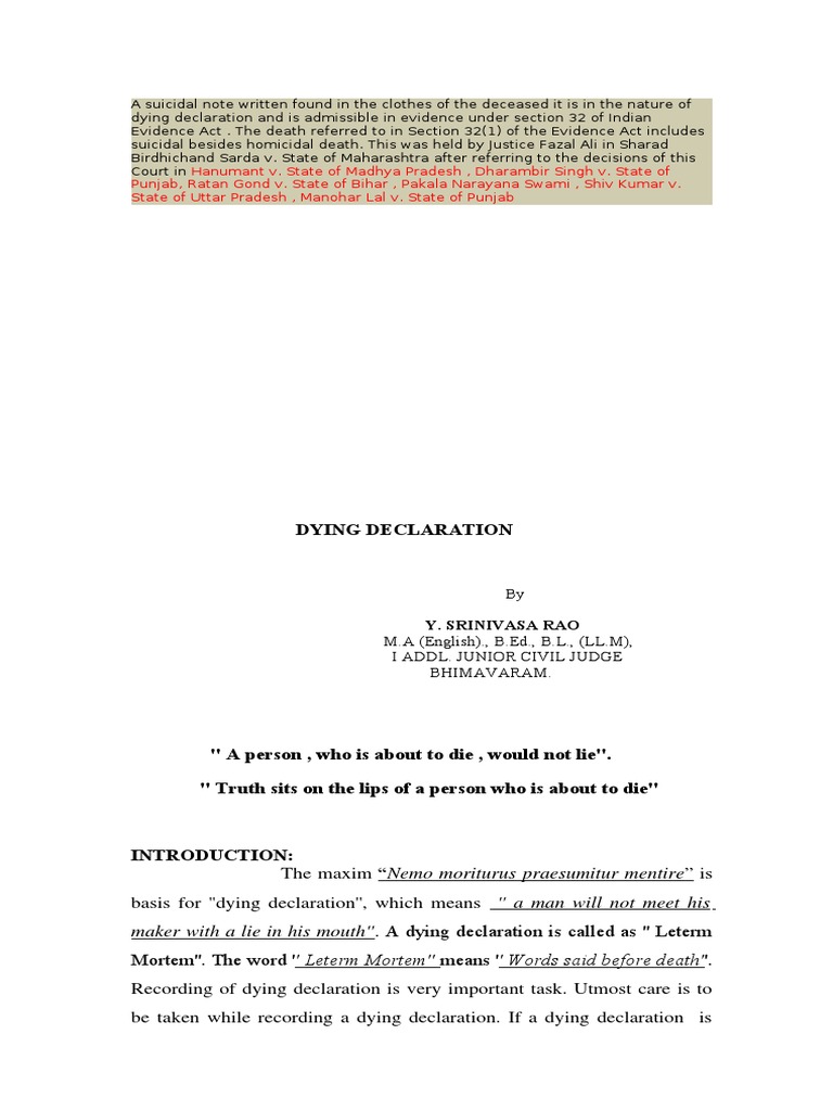 Dying Declaration Article. | PDF | Hearsay | Witness