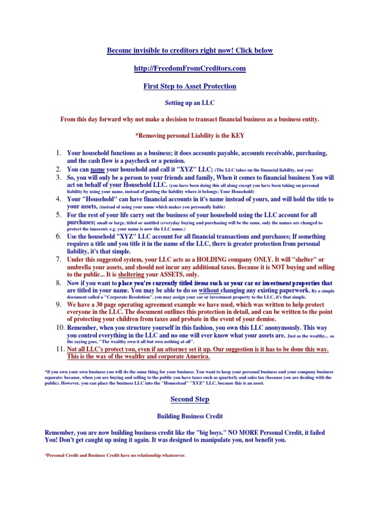 Protect Assets From Creditors | PDF | Garnishment | Limited Liability ...