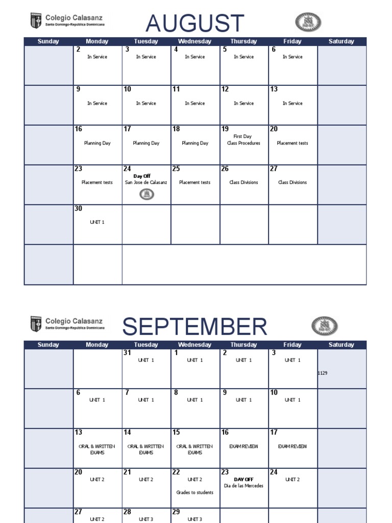 Blank 12 Month Calendar First Semester | PDF | Test/Examination
