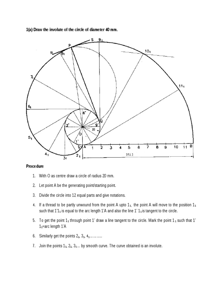 1 (A) Draw The Involute of The Circle of Diameter 40 MM | PDF | Plane ...