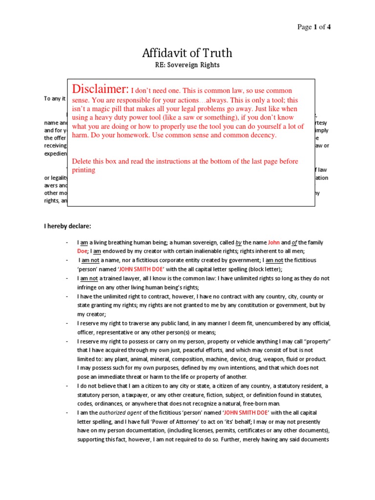 Affidavit of Truth (Generic) | PDF | Natural And Legal Rights | Arrest ...