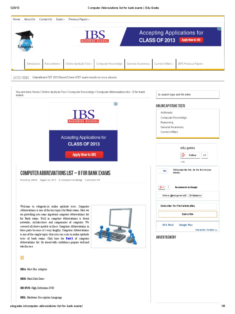 Computer Abbreviations List - II For Bank Exams: Latest News | PDF ...