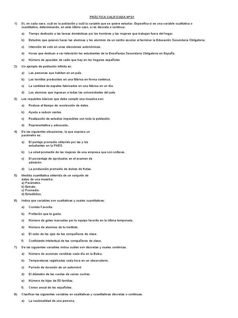 Ejercicios de Variables de Estadistica | PDF | Educación Secundaria ...