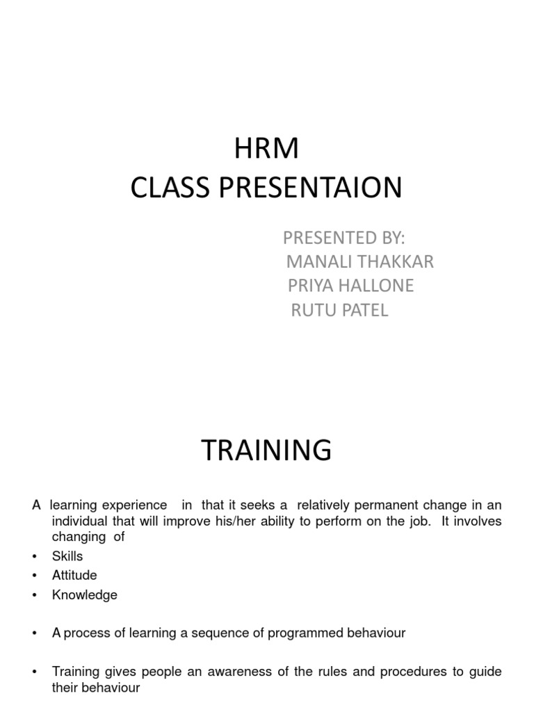 HRM Class Presentaion: Presented By: Manali Thakkar Priya Hallone Rutu Patel | PDF | Mentorship ...