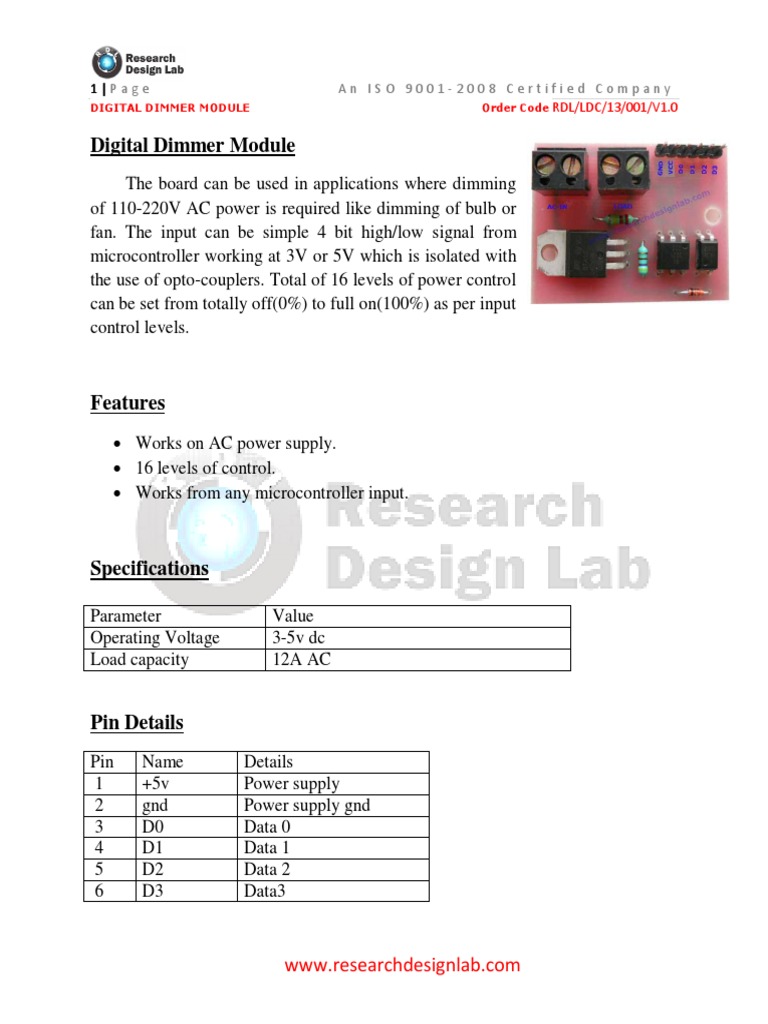 Digital Dimmer Module | PDF | Power Supply | Transistor