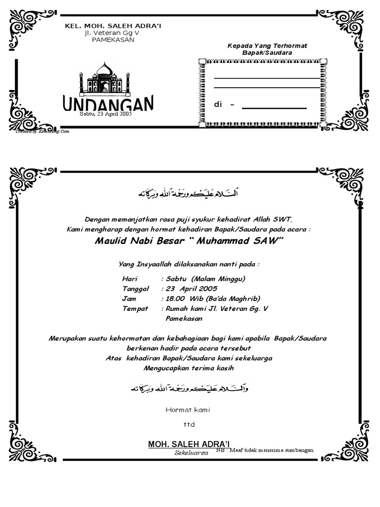 Contoh Undangan Phbi Maulid Kumpulan Suratku - Riset Contoh Undangan Phbi Maulid Kumpulan Suratku - Riset