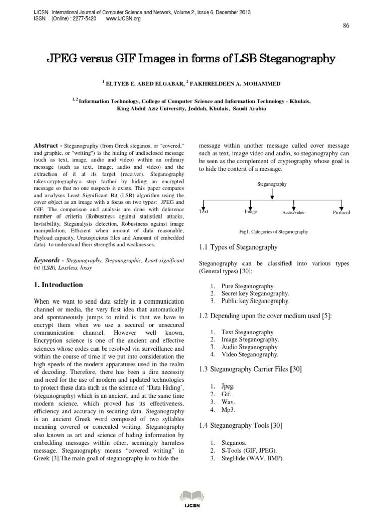 JPEG Versus GIF Images in Forms of LSB Steganography | PDF