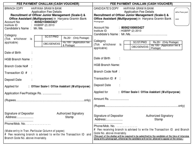 HGB Recruitment Fee Payment Challan | PDF | Business | Finance & Money ...