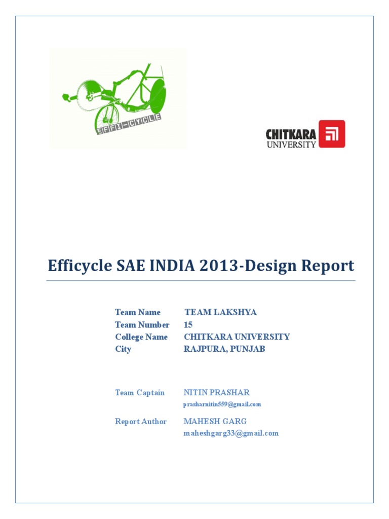 Efficycle 2013 Design Report by Team Lakshya | PDF | Motor Vehicle | Automobiles