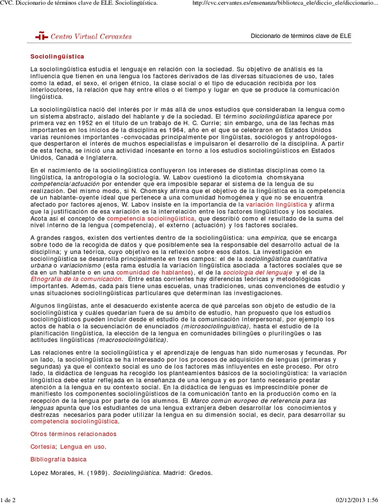 CVC. Diccionario de Términos Clave de ELE. Sociolingüística | PDF ...