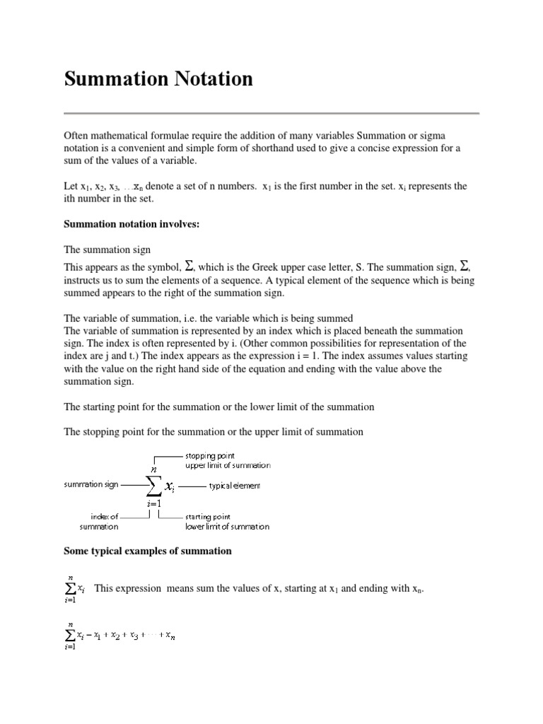 Summation Notation Involves | Download Free PDF | Summation | Variable ...