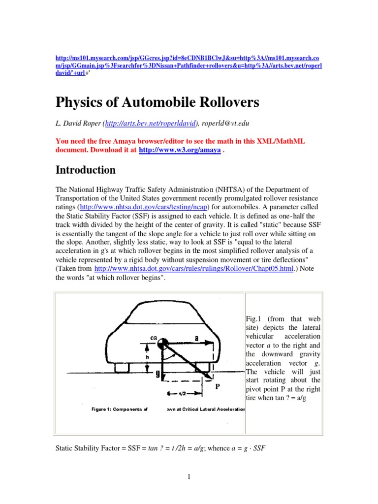 Physics of Automobile Rollovers: A Quantitative Analysis of Factors ...