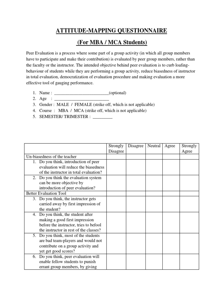 Attitude-Mapping Questionnaire (For MBA / MCA Students) | PDF ...