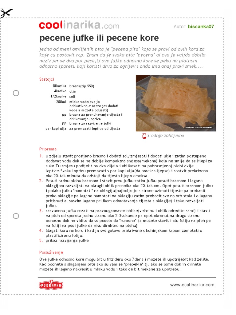 Pecene Jufke Ili Pecene Kore | PDF