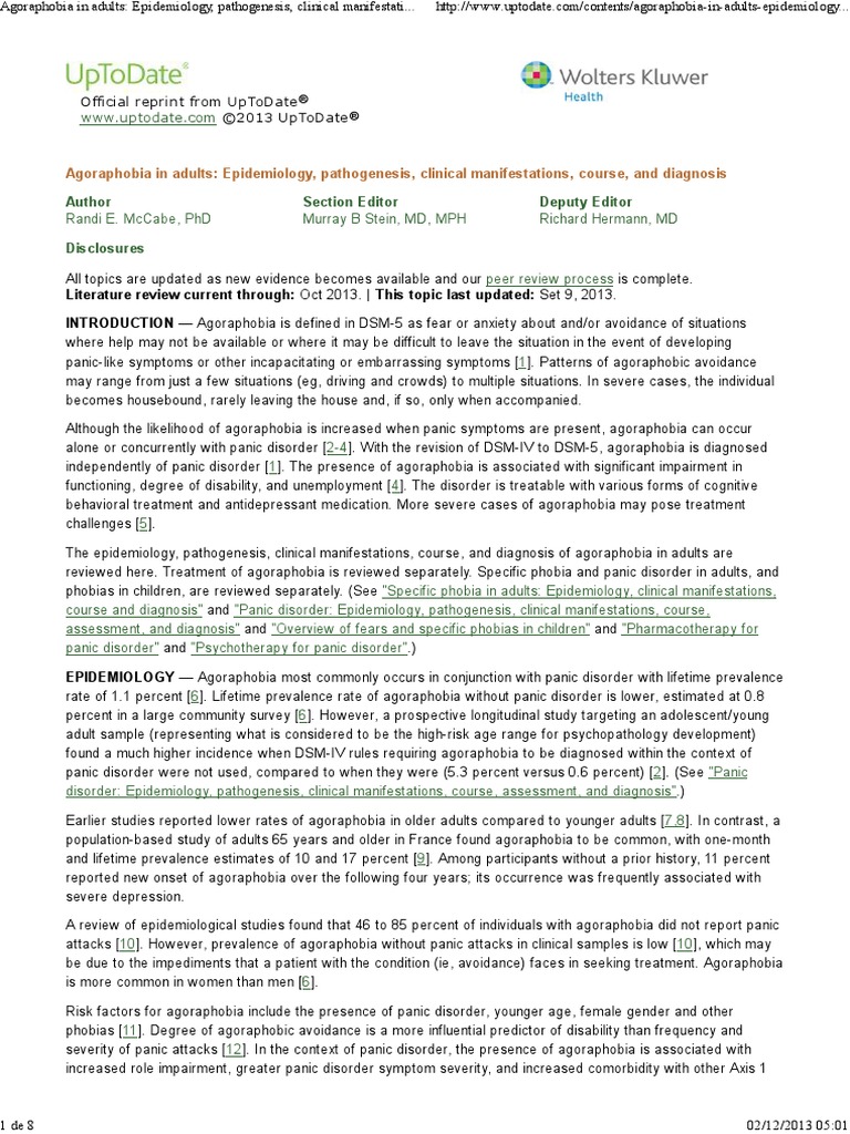 Agoraphobia in Adults - Epidemiology, Pathogenesis, Clinical ...