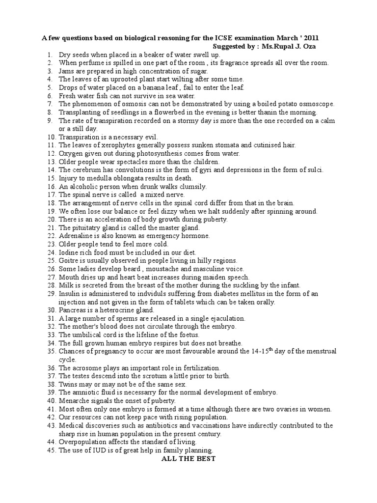 Biological Reasons | PDF | Endocrine System | Anatomy