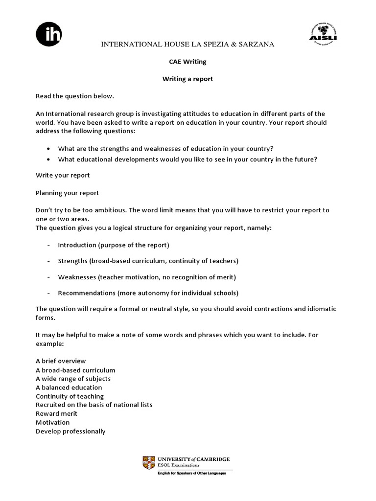 Cae Writing A Report On Education | PDF | Curriculum | Teachers