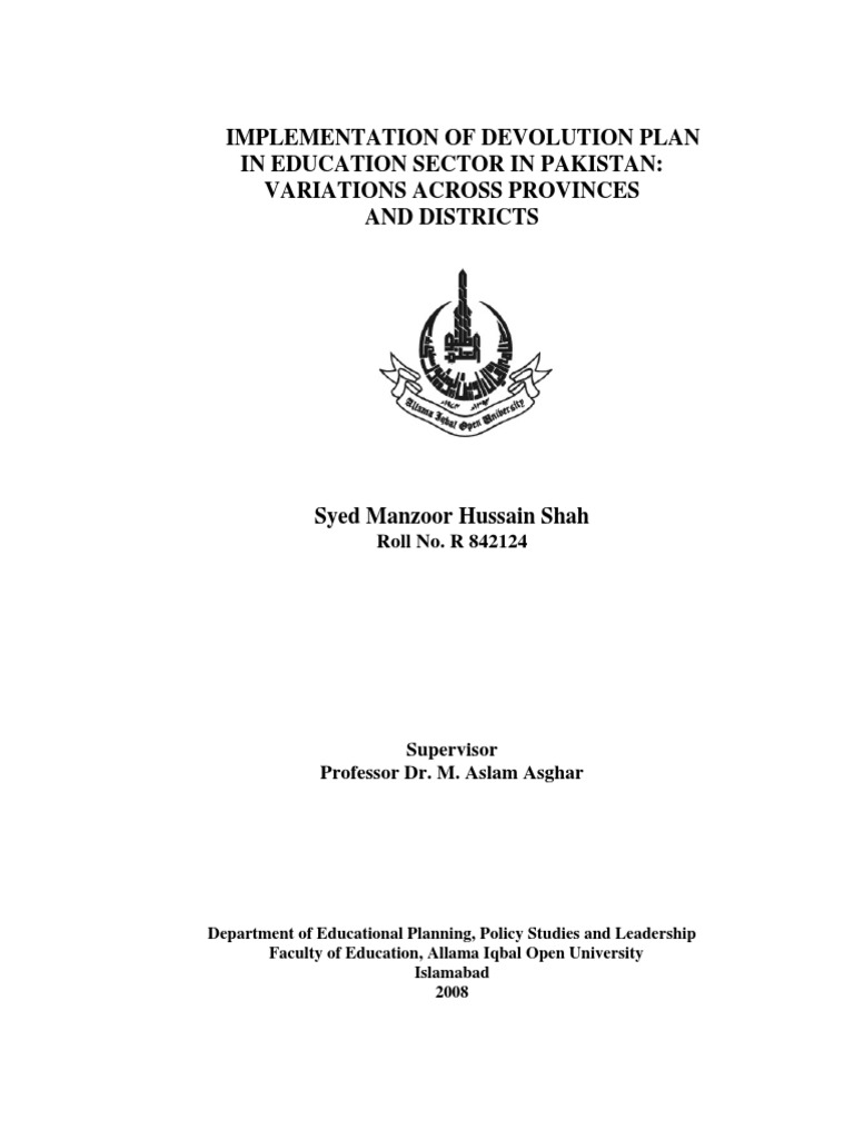 Implementation of Devolution Plan in Education Sector in Pakistan ...