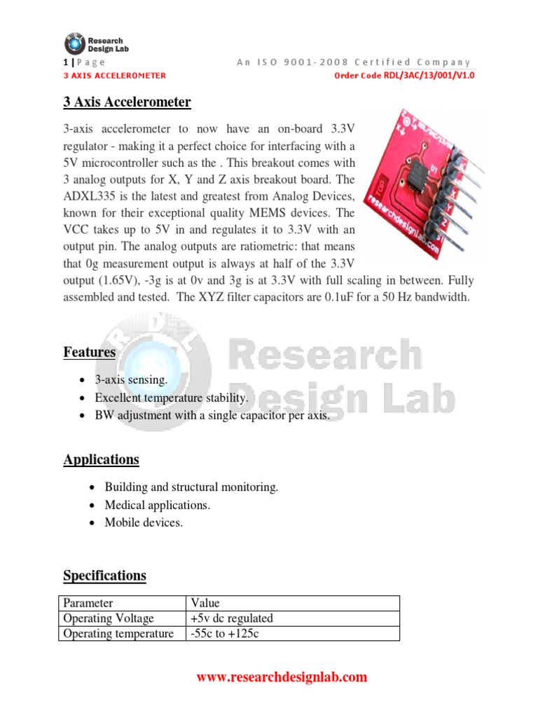 3 Axis Accelerometer | PDF | Capacitor | Sensor
