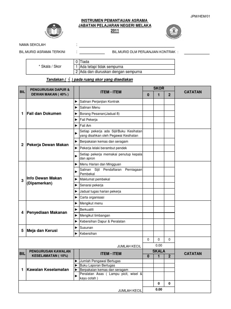 049 - Borang Pemantauan Asrama | PDF