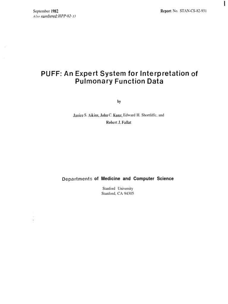 PUFF: An Expert System For Interpretation of Pulmonary Function Data ...