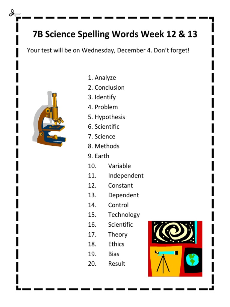 Science Spelling Words List | PDF | Theory | Science