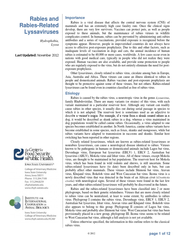 Rabies and Rabies-Related Lyssaviruses: Importance | PDF | Rabies ...
