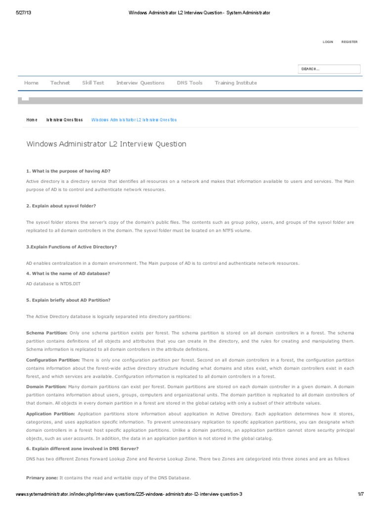 Windows Administrator L2 Interview Question - System Administrator | PDF | Active Directory ...