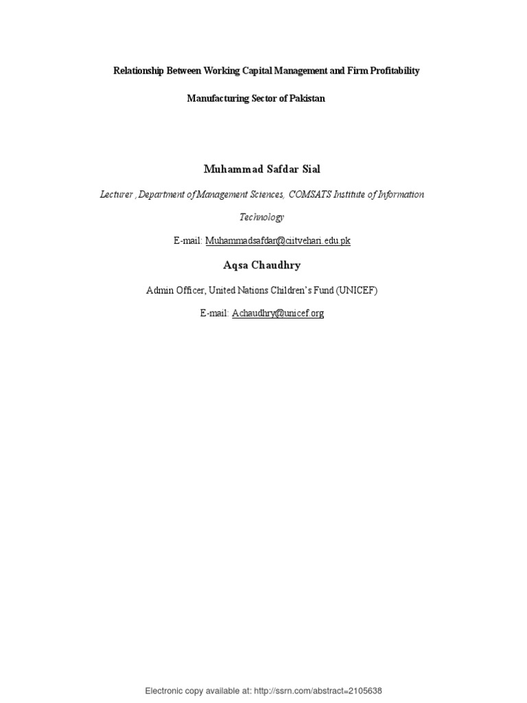 SSRN Paper 1 | PDF | Working Capital | Inventory