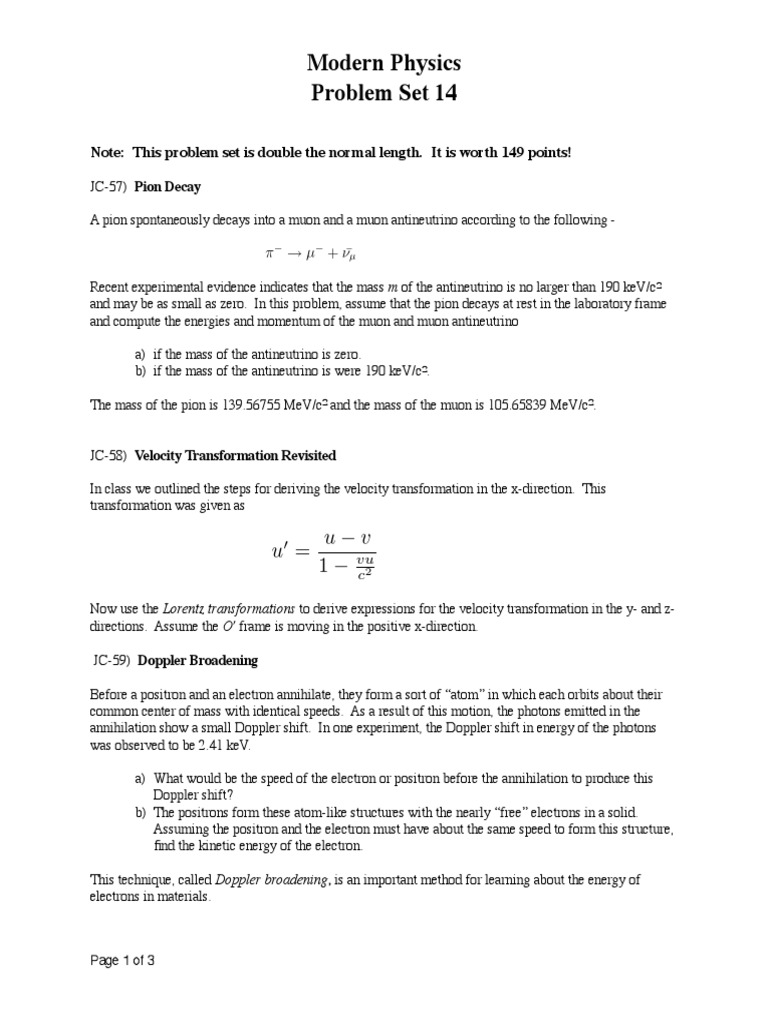 Modern Physics Problem Set 14: Page 1 of 3 | PDF | Electron | Atomic Nucleus