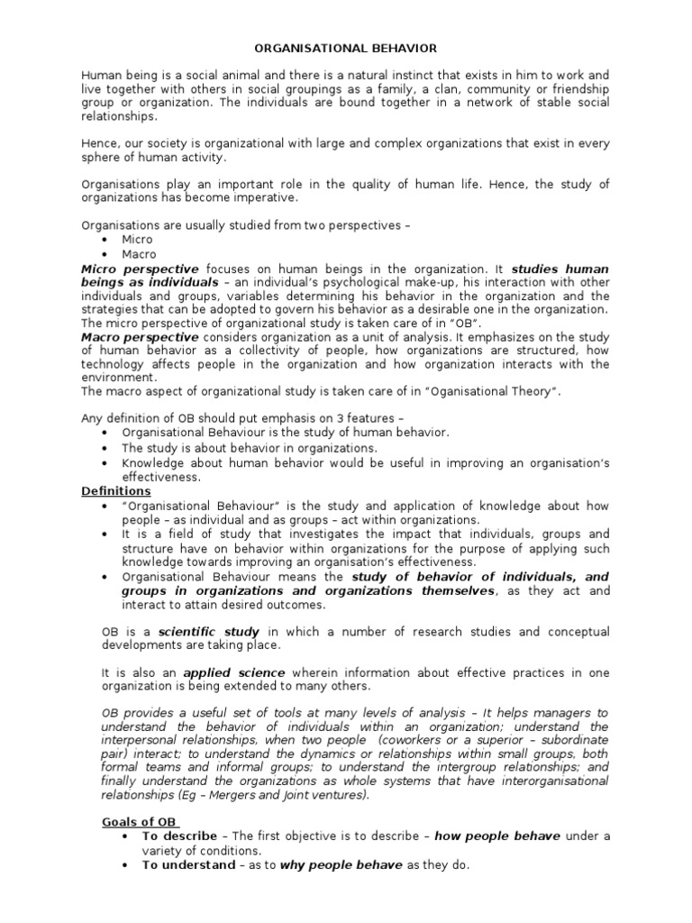 Organisational Behavior Notes | Download Free PDF | Social Group ...