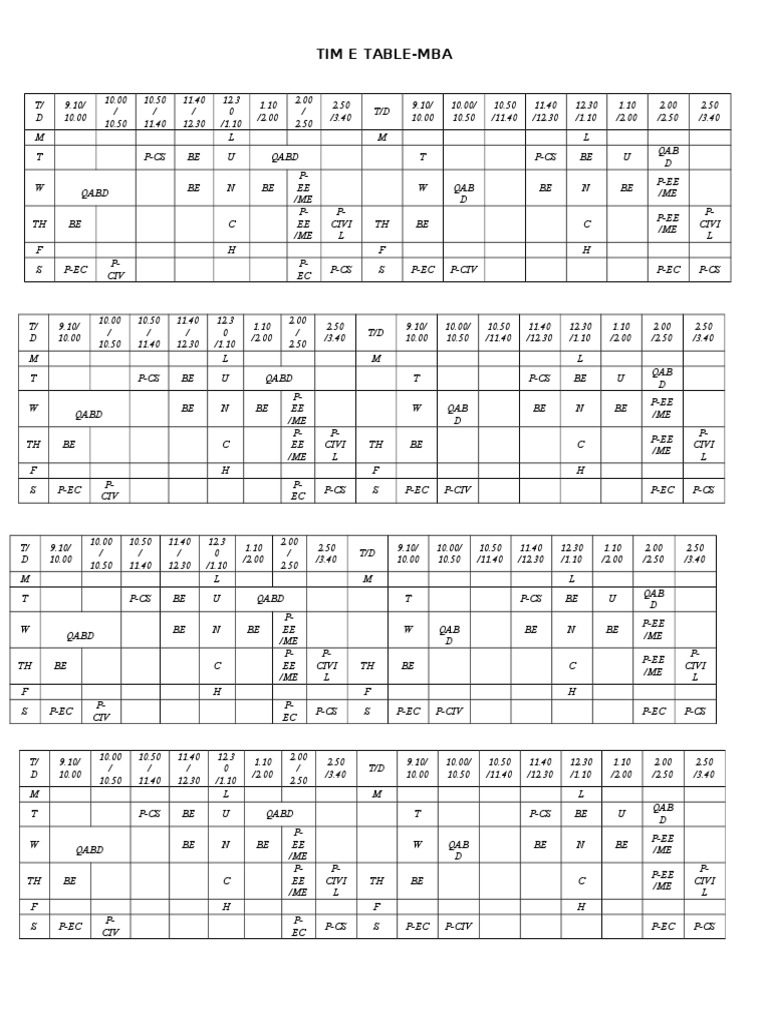 Timetable Mba | PDF | Computers | Technology & Engineering