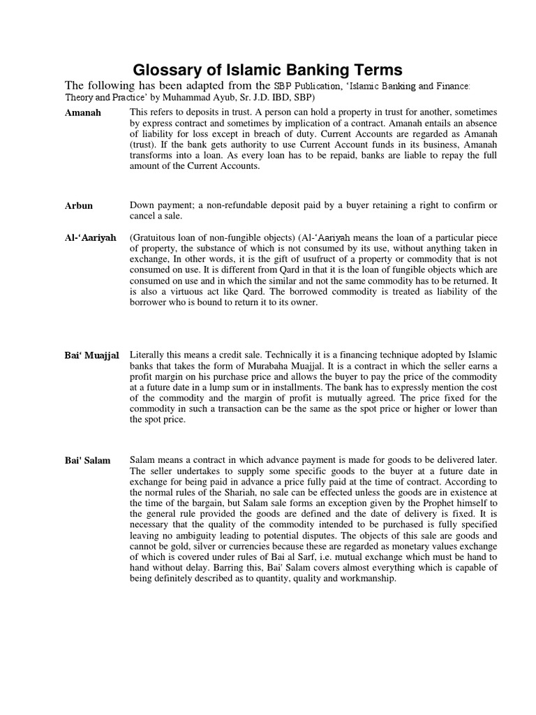 Glossary of Islamic Banking Terms | PDF | Islamic Banking And Finance ... Glossary of Islamic Banking Terms | PDF | Islamic Banking And Finance ...