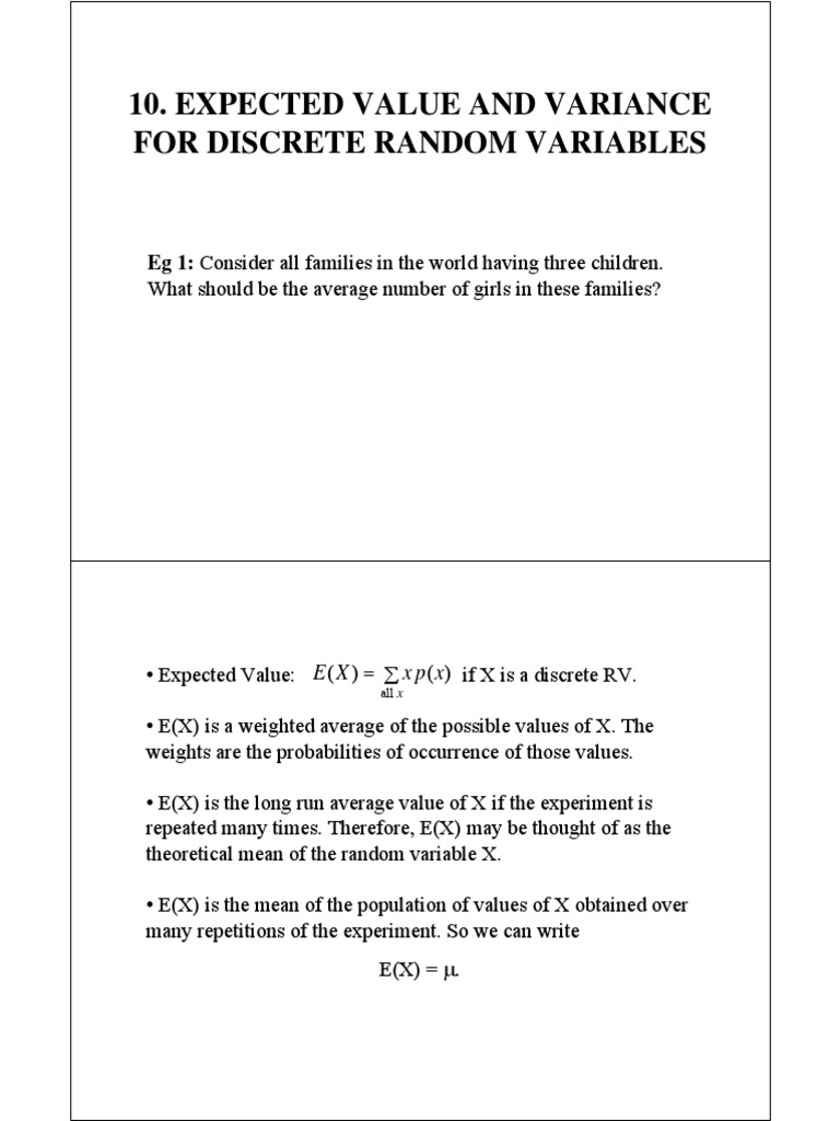 Expected Values and Variance | PDF | Covariance | Variance