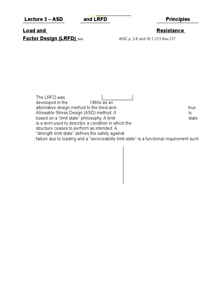 Lecture 3 - ASD and LRFD Principles Load and Resistance Factor Design ...